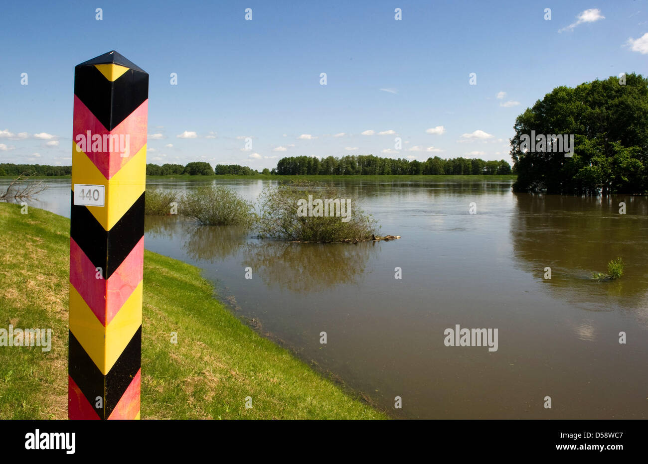 The picture shows the high water of the German-Polish border river Oder ...
