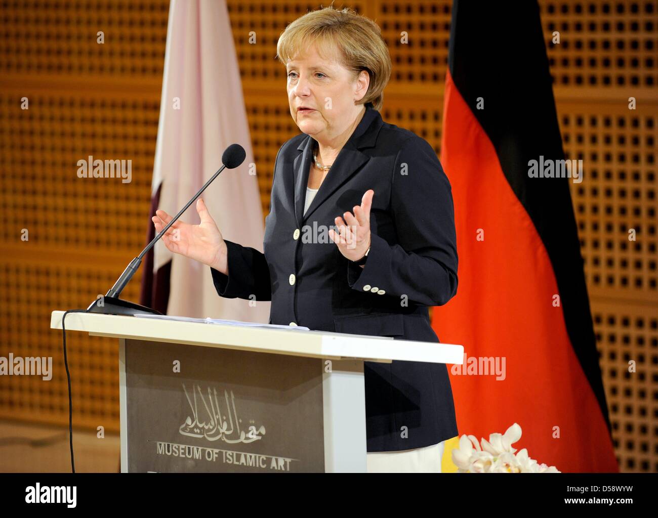 German Chancellor Angela Merkel delivers a speech at the Museum of ...