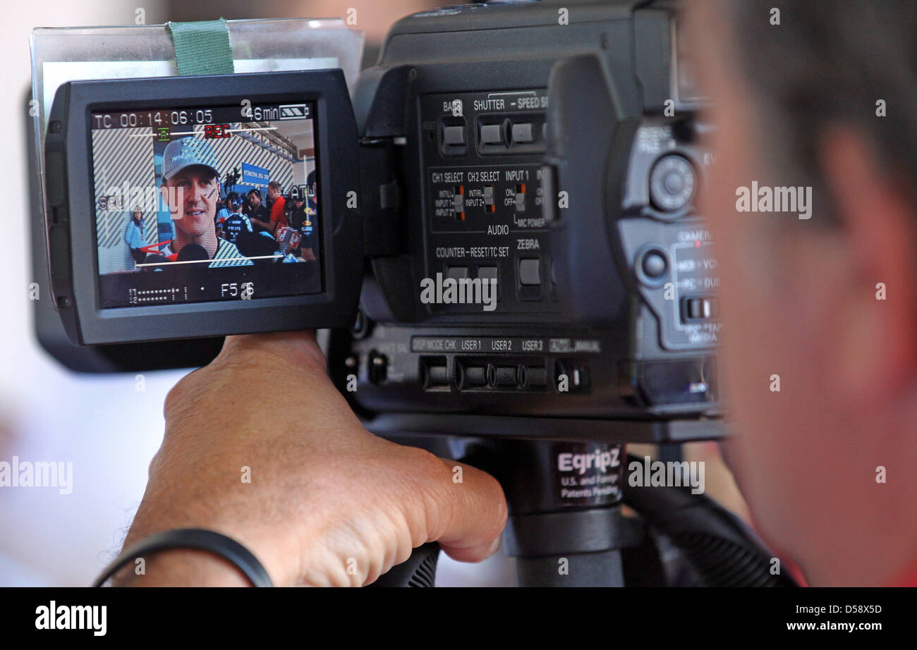 German driver Michael Schumacher of Mercedes GP gives an interview at ...