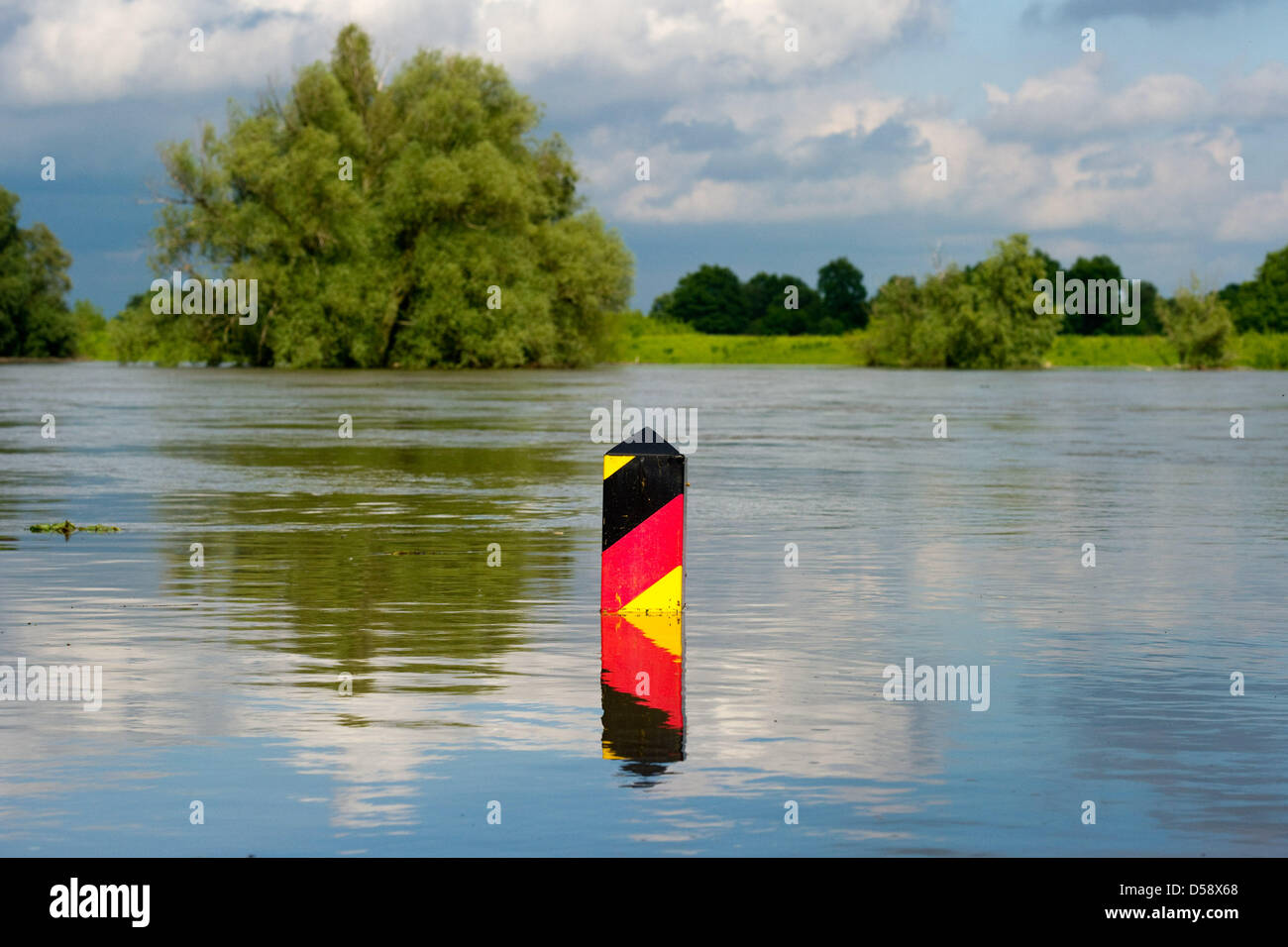 A border mark of two metres heigth is flooded in Lebus, Germany, 27 May ...