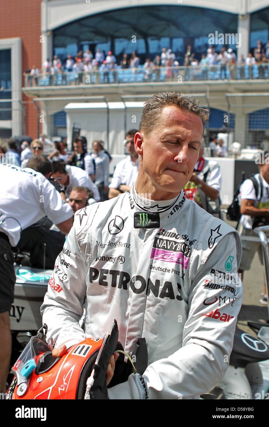 German Michael Schumacher of Mercedes GP in the starting line up ahead ...