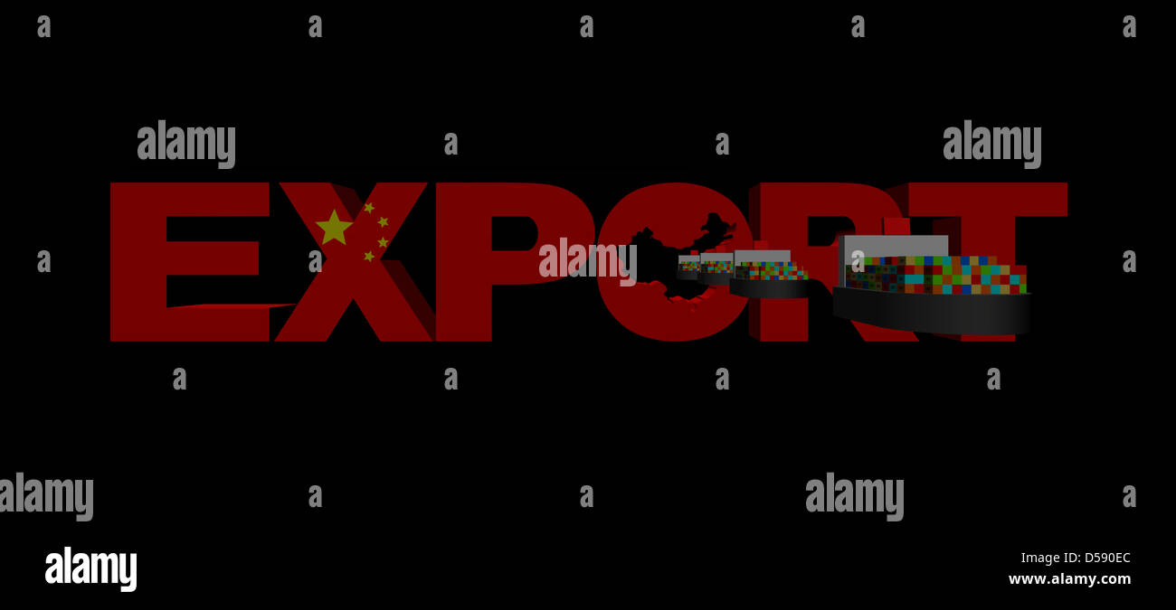 Export text with Chinese flag and container ships illustration Stock ...