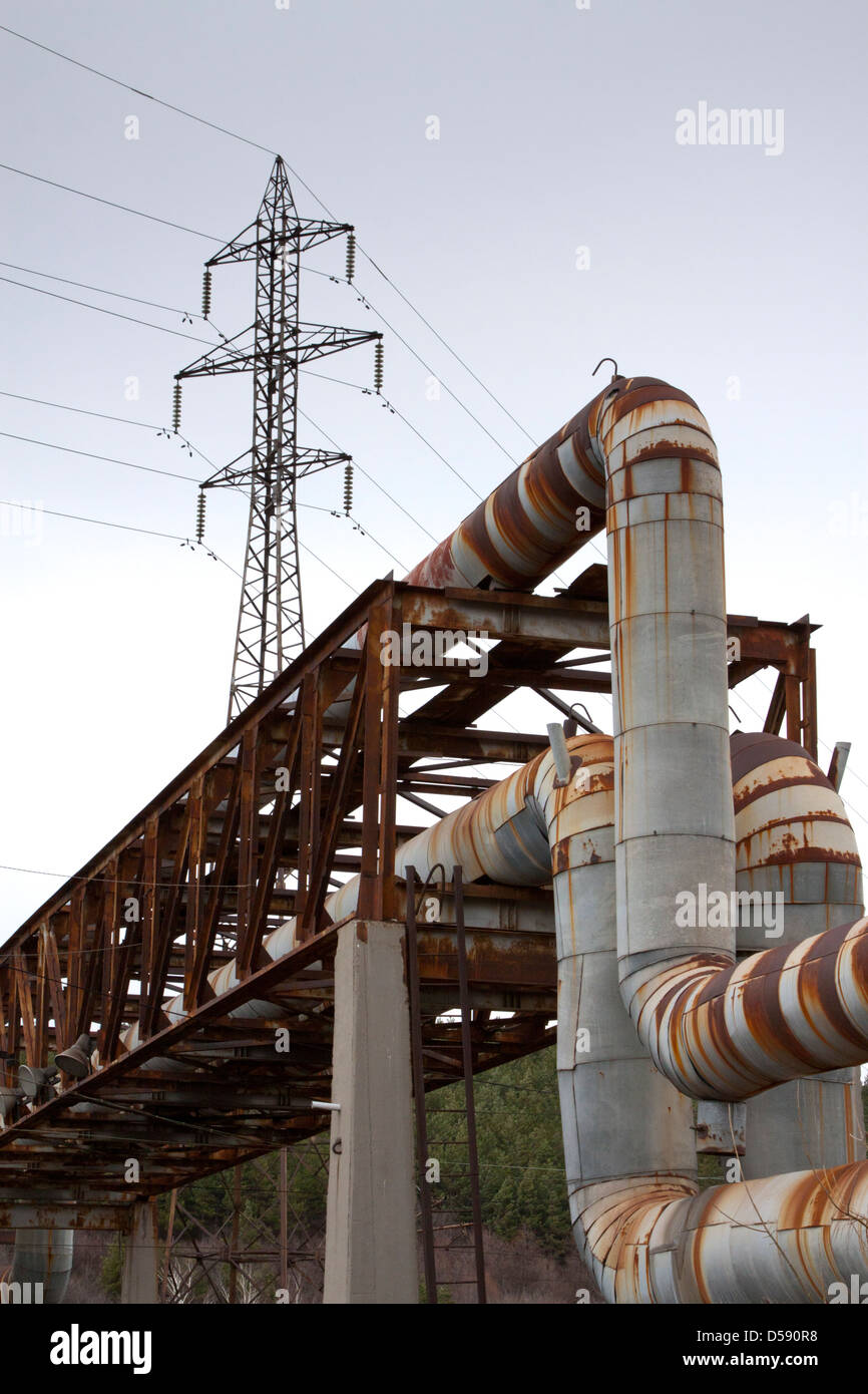 'Republika' coal-fired power plant: pipes crossing a railway line Stock ...