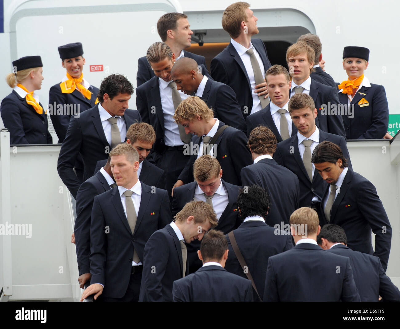 The Germany national soccer squad poses for a group photo as they board ...