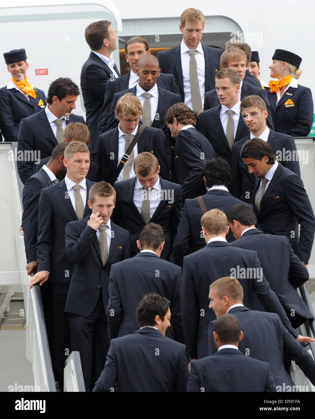 The Germany national soccer squad poses for a group photo as they board ...