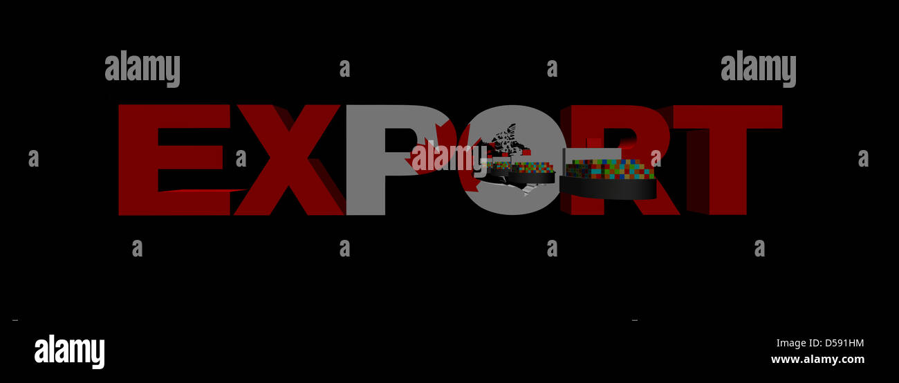 Export text with Canada flag and container ships illustration Stock ...