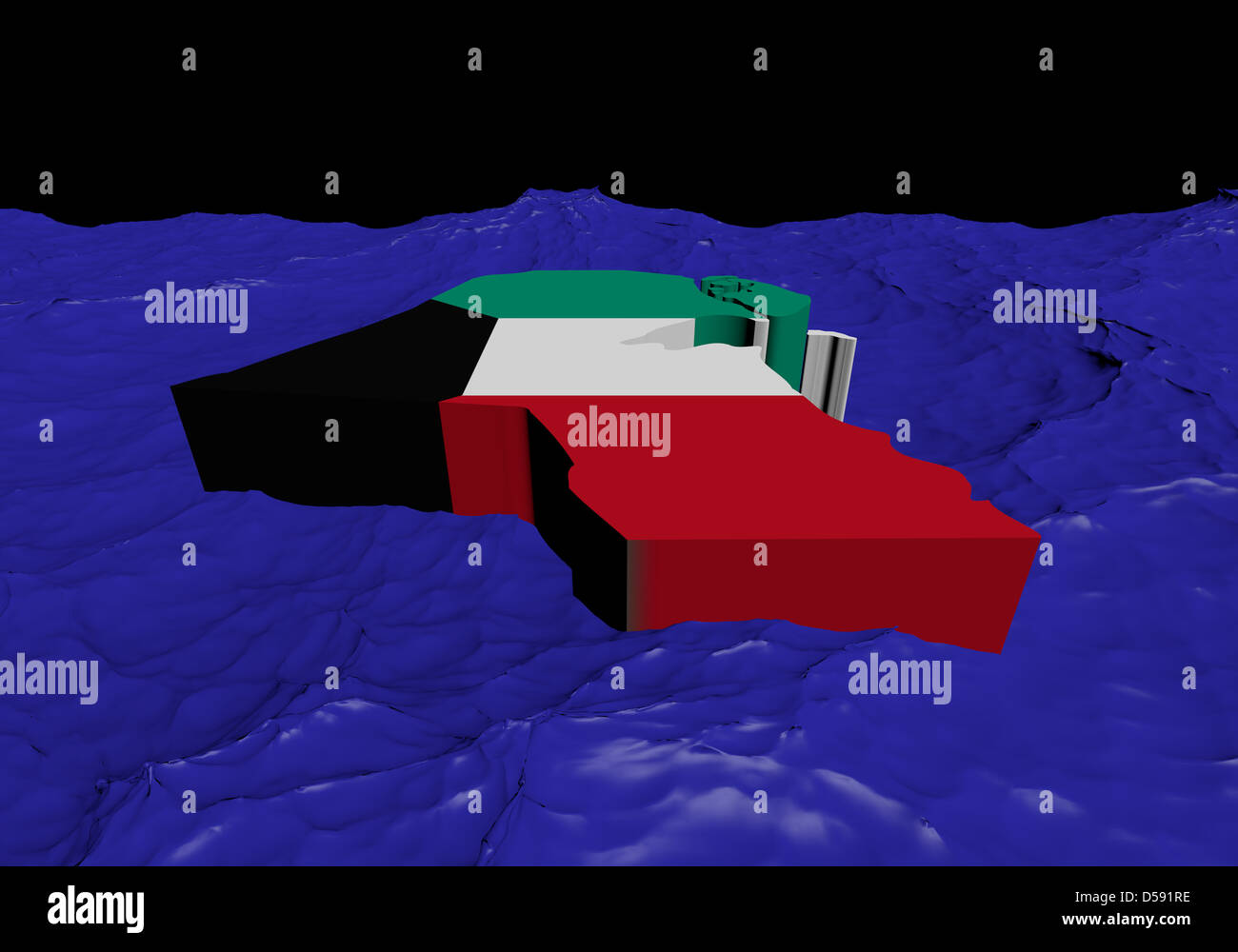 Kuwait map flag in abstract ocean illustration Stock Photo - Alamy