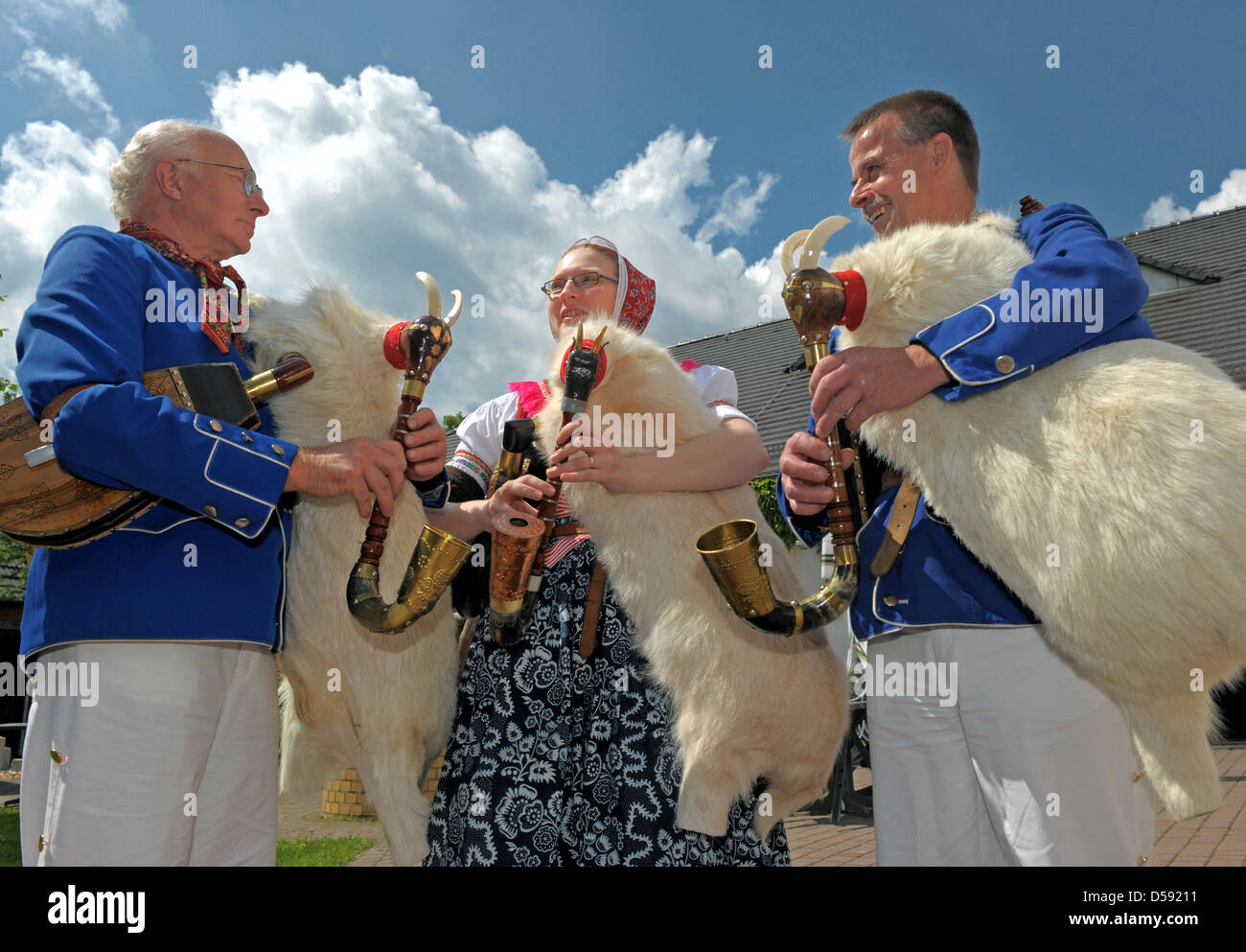 Sorbian bagpipe players at the competition 'Language-friendly community ...