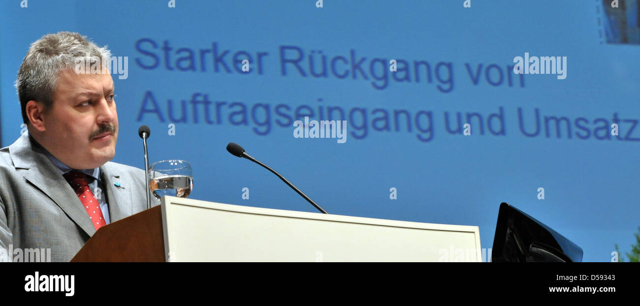 Jenoptik AG CEO Michael Mertin speaks at the company's general meeting ...