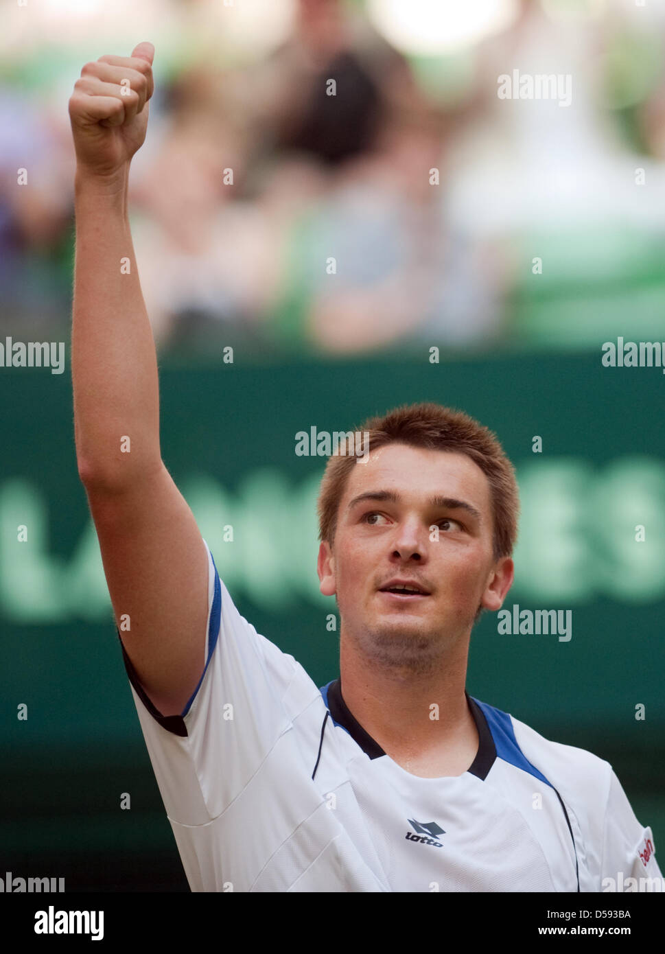 Germany's Andreas Beck celebrates winning his during their Gerry Weber ...