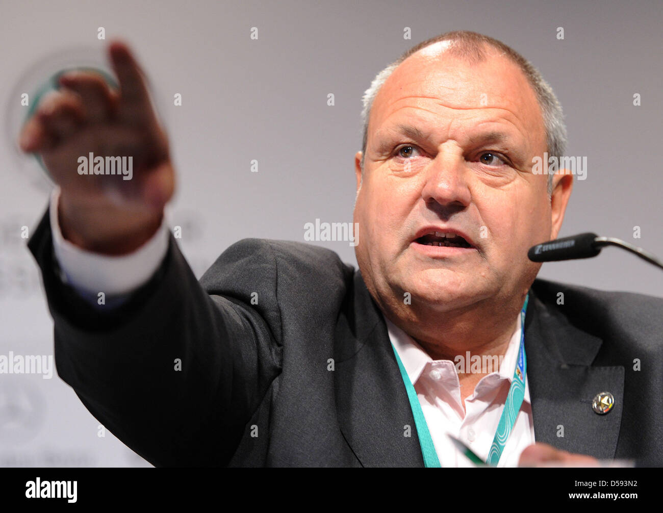Harald Stenger, main press officer of the team attends a press ...