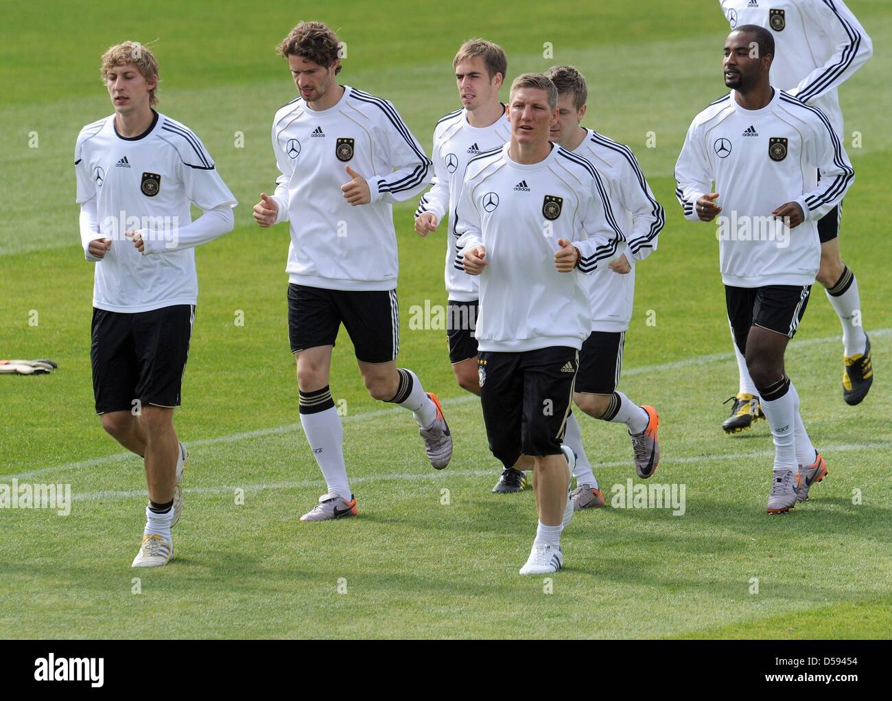 German players Stefan Kießling (L-R), Arne Friedrich, Philipp Lahm ...