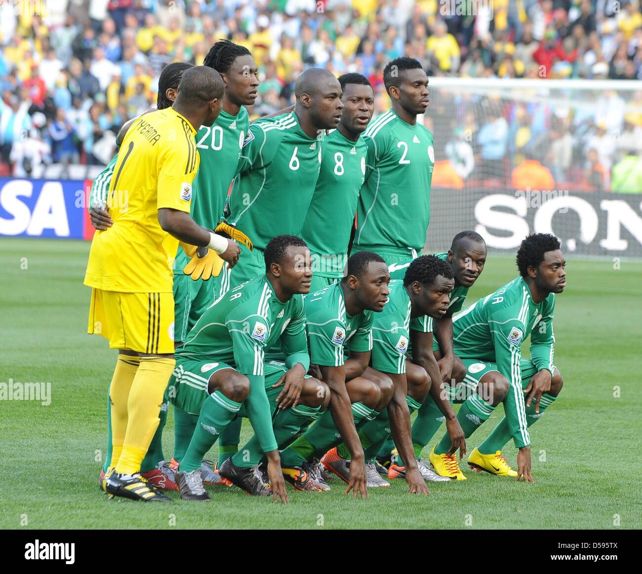 Nigiera's team stand for the team photo during the 2010 FIFA World Cup ...