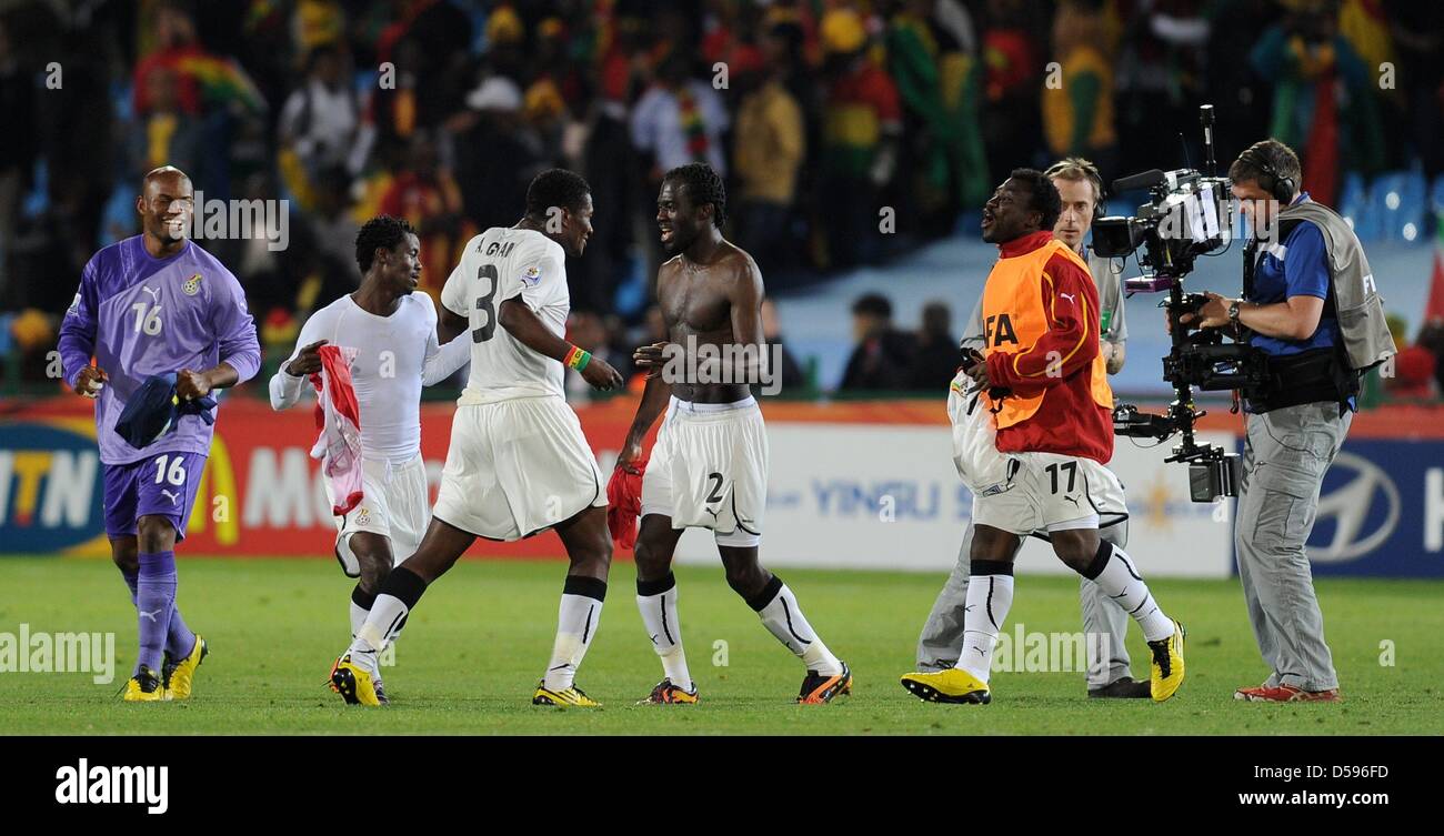 Ghana's Asamoah Gyan (3) who scored the winning goal celebrates with ...