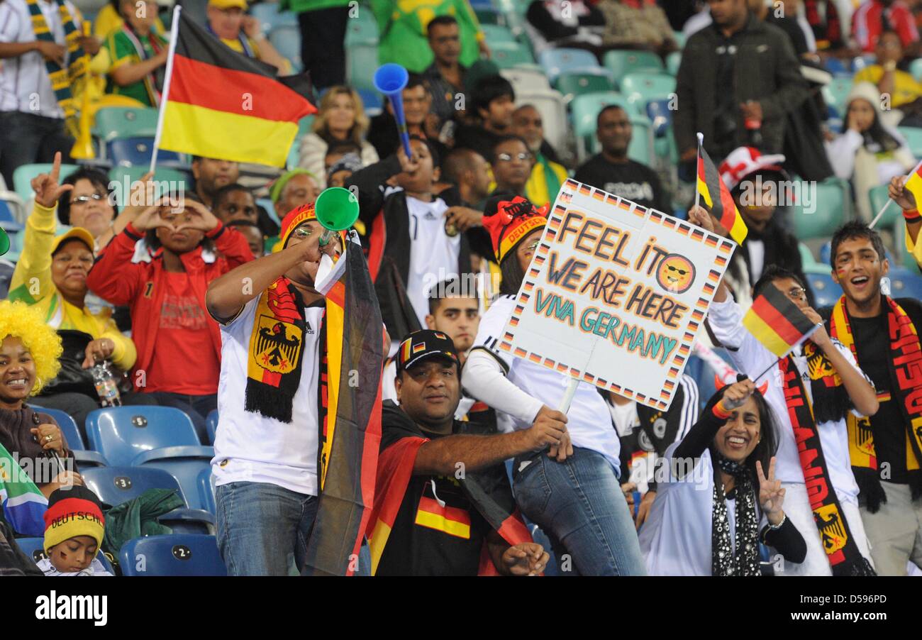 German fans celebrate on the stands prior to the 2010 FIFA World Cup ...