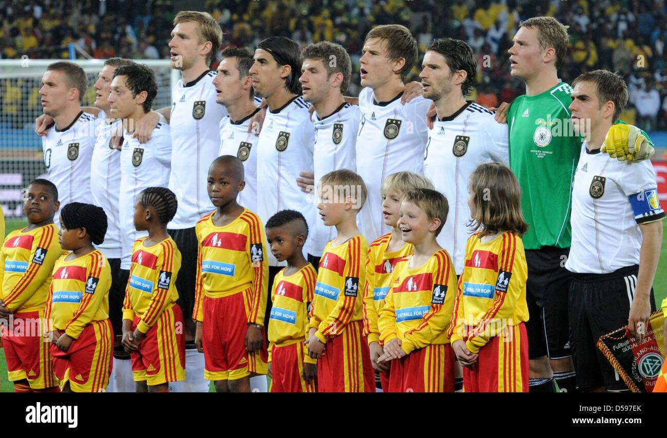 Germany's team during the natioal Anthem team photo during the 2010 ...