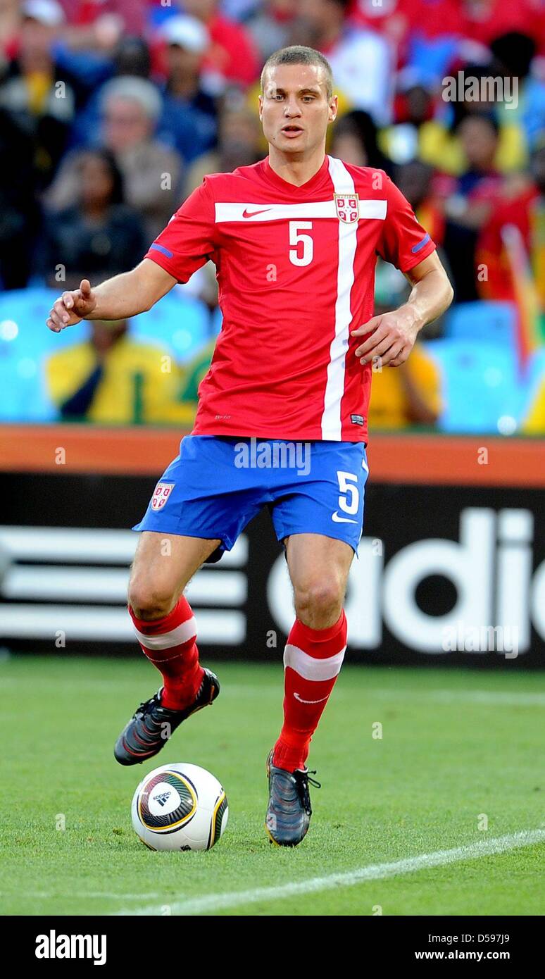 Serbia's Nemanja Vidic controls the ball during the 2010 FIFA World Cup ...