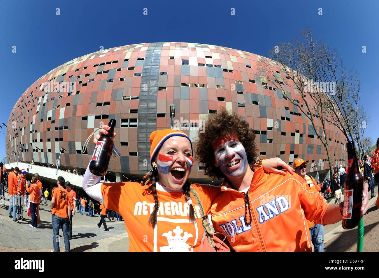 Dutch fans celebrate in front of the stadium prior to the 2010 FIFA ...
