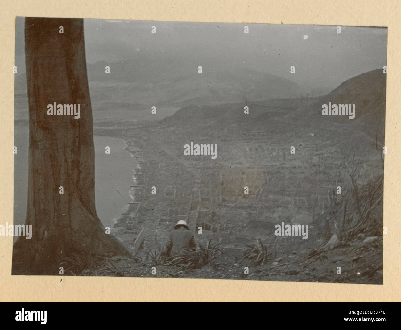 A photograph taken after the eruption of Mt. Pelee in 1902, showing the ...