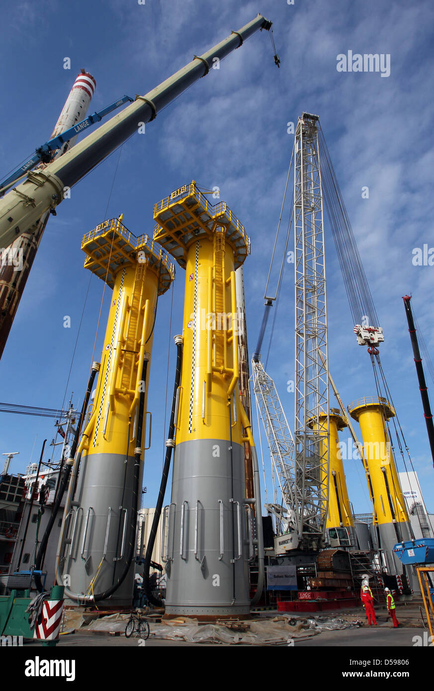 Four foundations for the offshore windpark 'Baltic 1' pictured at steel ...