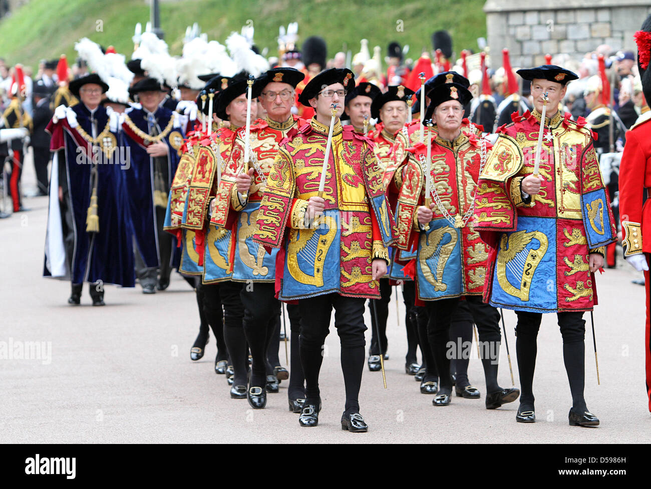Knights and members of the royal family attend the procession for The ...