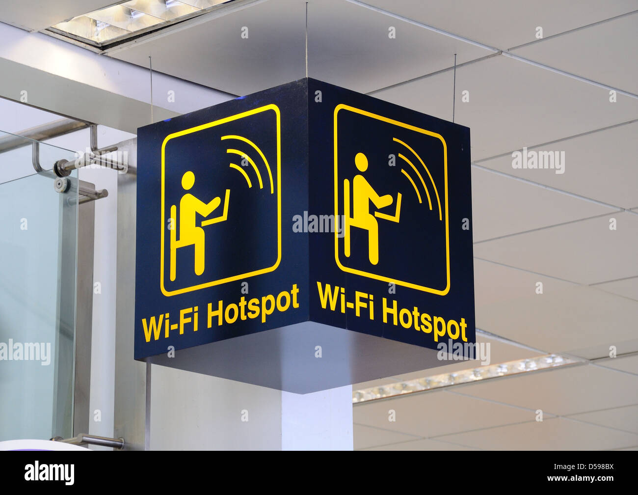 Wi-fi Hotspot sign, East Midlands Airport, Leicestershire, UK, Western ...