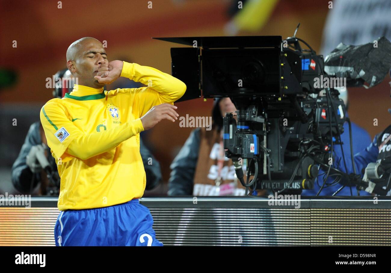 Brazil's Maicon celebrates scoring the 1-0 during the 2010 FIFA World ...