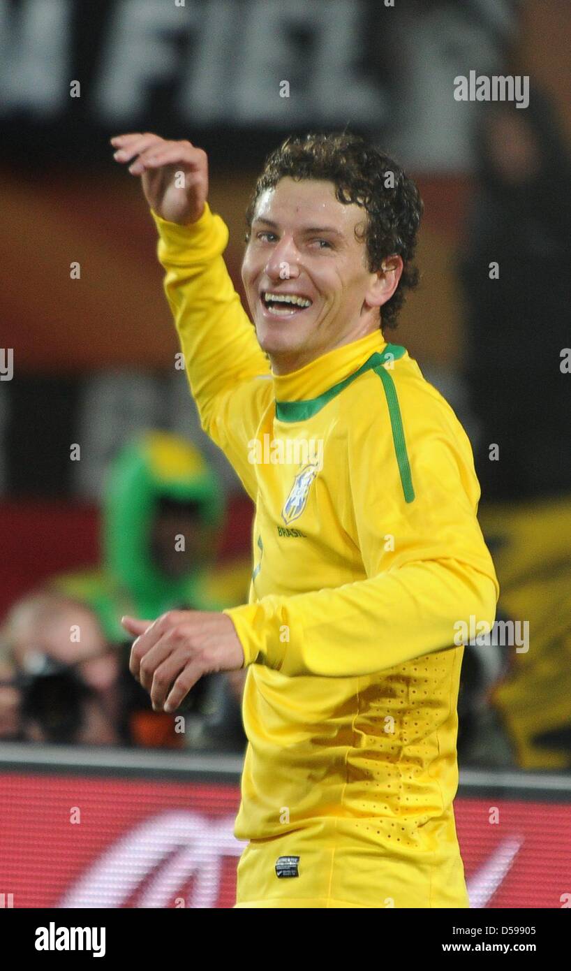 Brazil's Elano celebrates scoring the 2-0 during the 2010 FIFA World ...