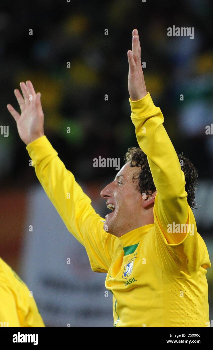 Brazil's Elano celebrates scoring the 2-0 during the 2010 FIFA World ...