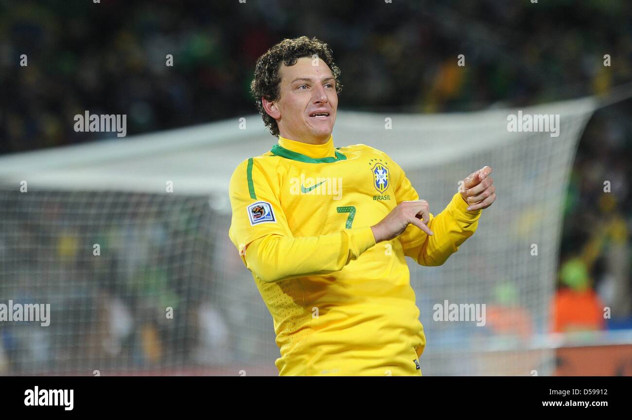 Brazil's Elano celebrates scoring the 2-0 during the 2010 FIFA World ...