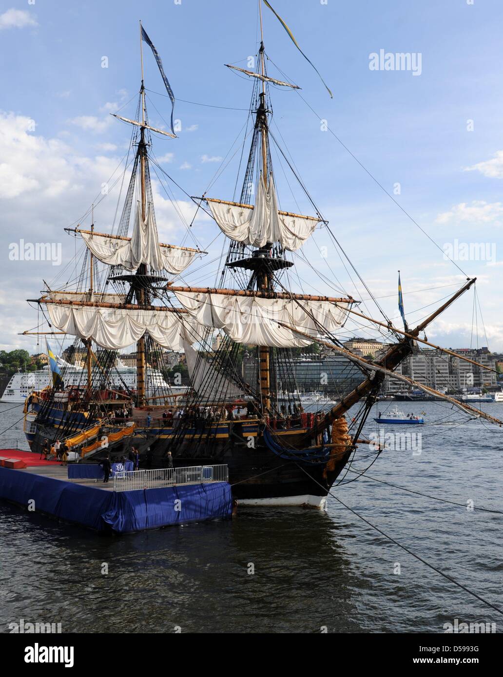 View on the replica of the historic ship 'Gotheborg' on which Crown ...