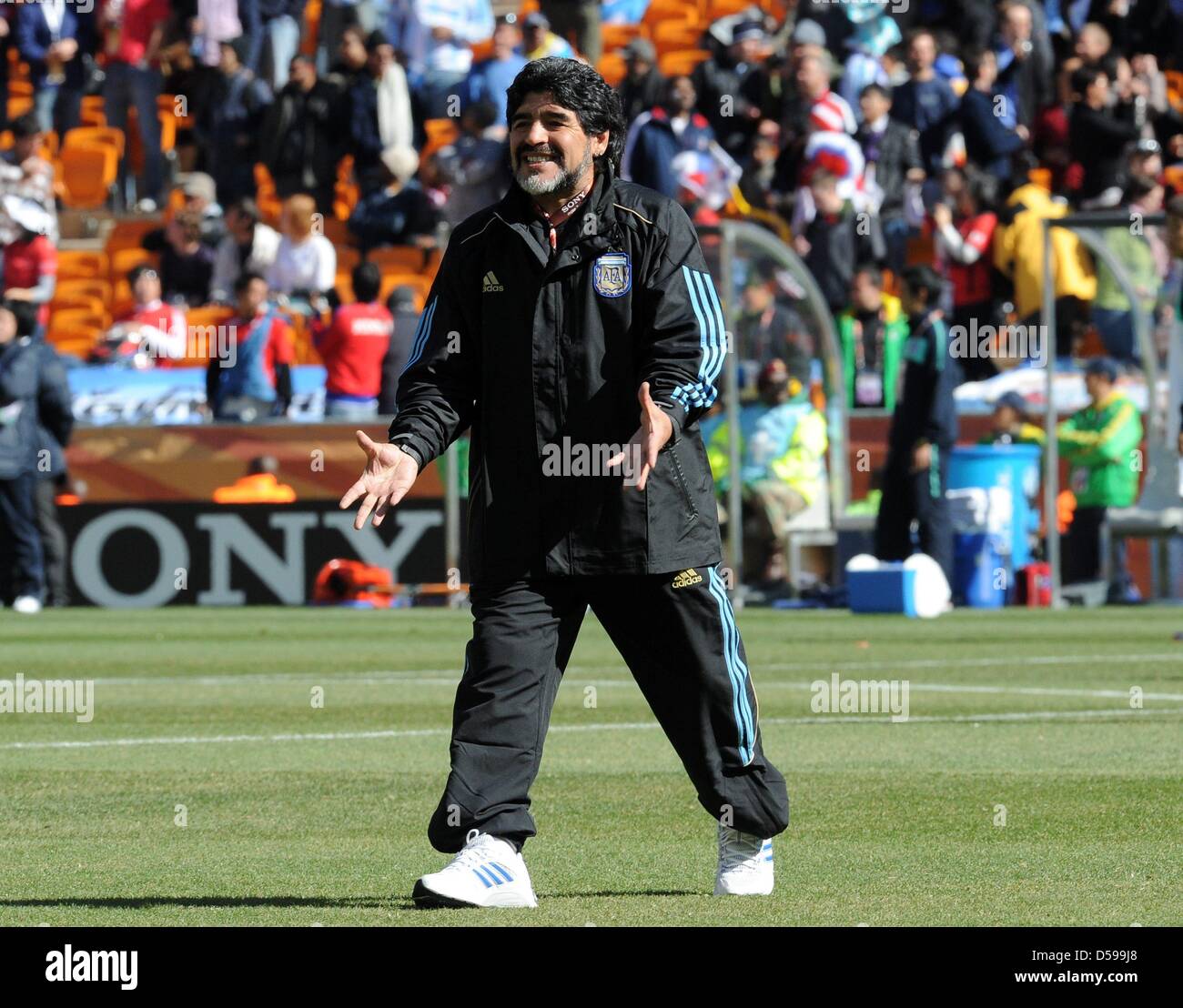 Argentina's coach Diego Armando Maradona walks on the pitch prior to ...