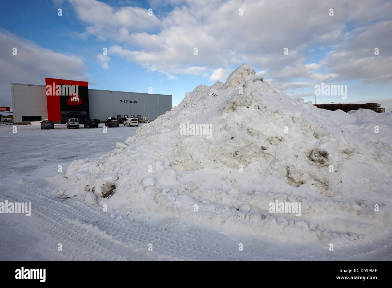 cleared snow piled up in the car park of a supermarket kirkenes ...