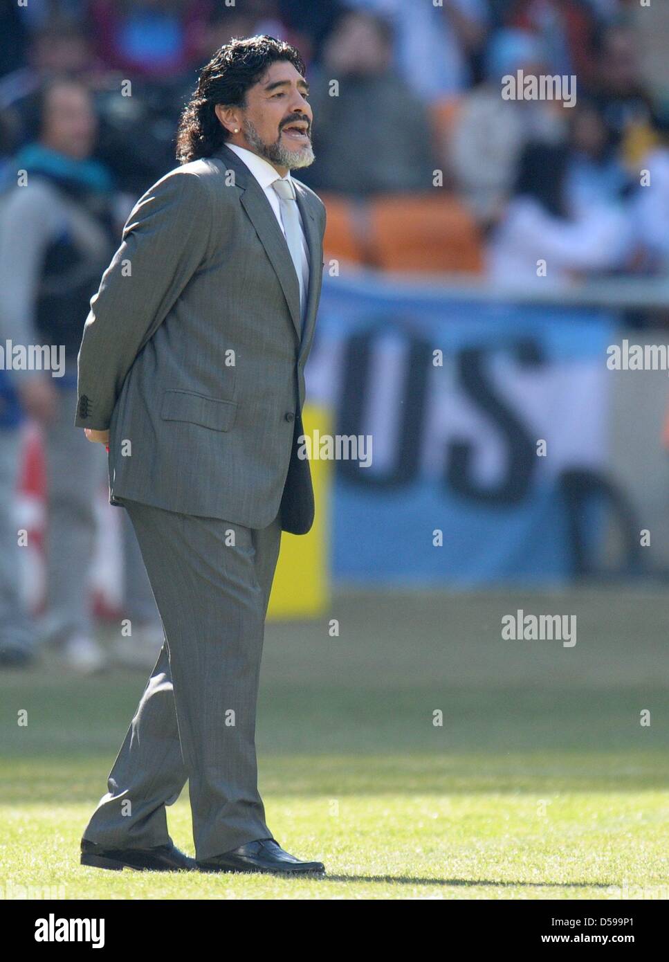 Headcoach Diego Armando Maradona of Argentina gives instructions during ...
