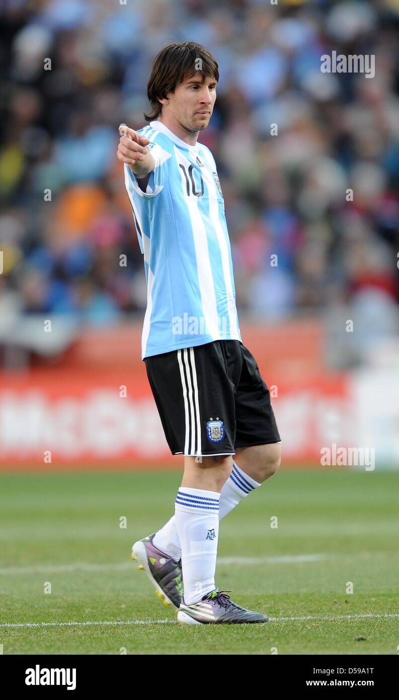 Argentina's Lionel Messi gestures during the 2010 FIFA World Cup group ...