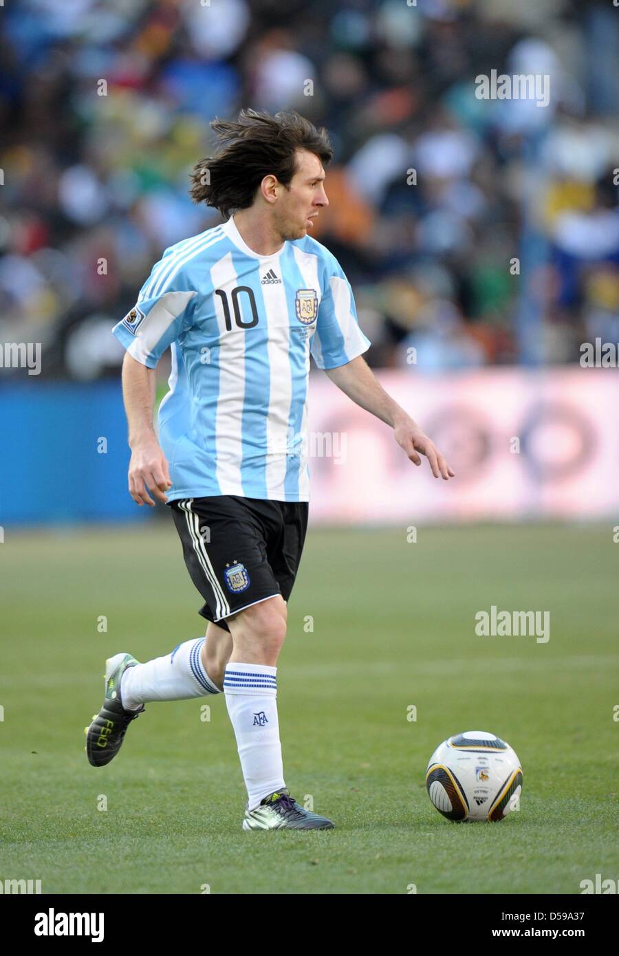 Lionel Messi of Argentina controls the ball during the FIFA World Cup ...