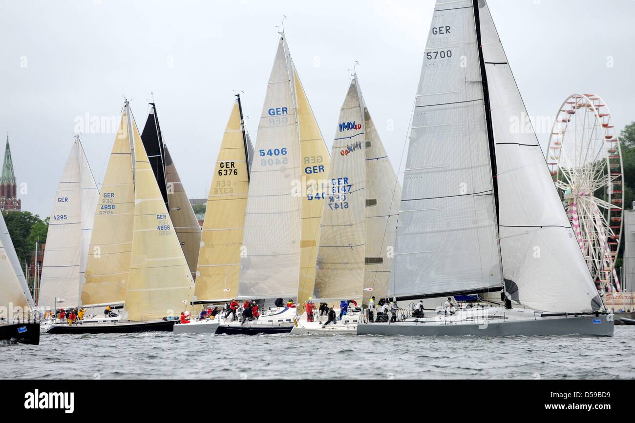 Yachts pass during the a regatta within the scope of Kiel Week in Kiel ...