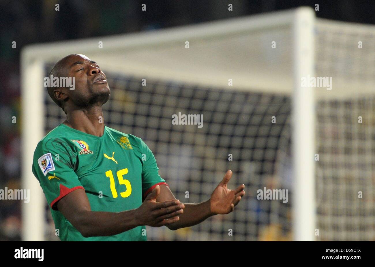 Pierre Webo of Cameroon reacts during the FIFA World Cup 2010 group E ...