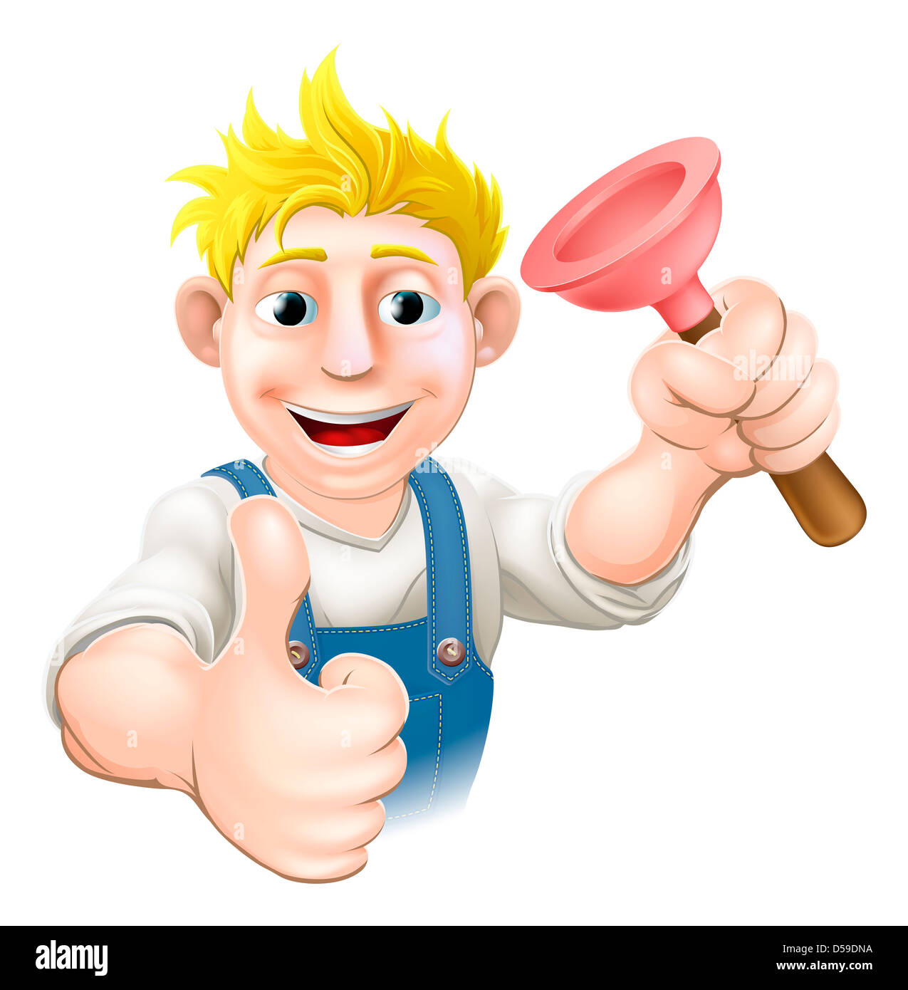 An illustration of a cartoon plumber or drains guy with a sink or ...