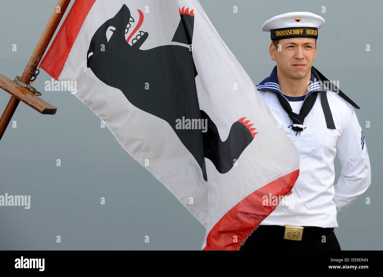 A German Navy crewman of German Navy supply ship 'Berlin' in ...
