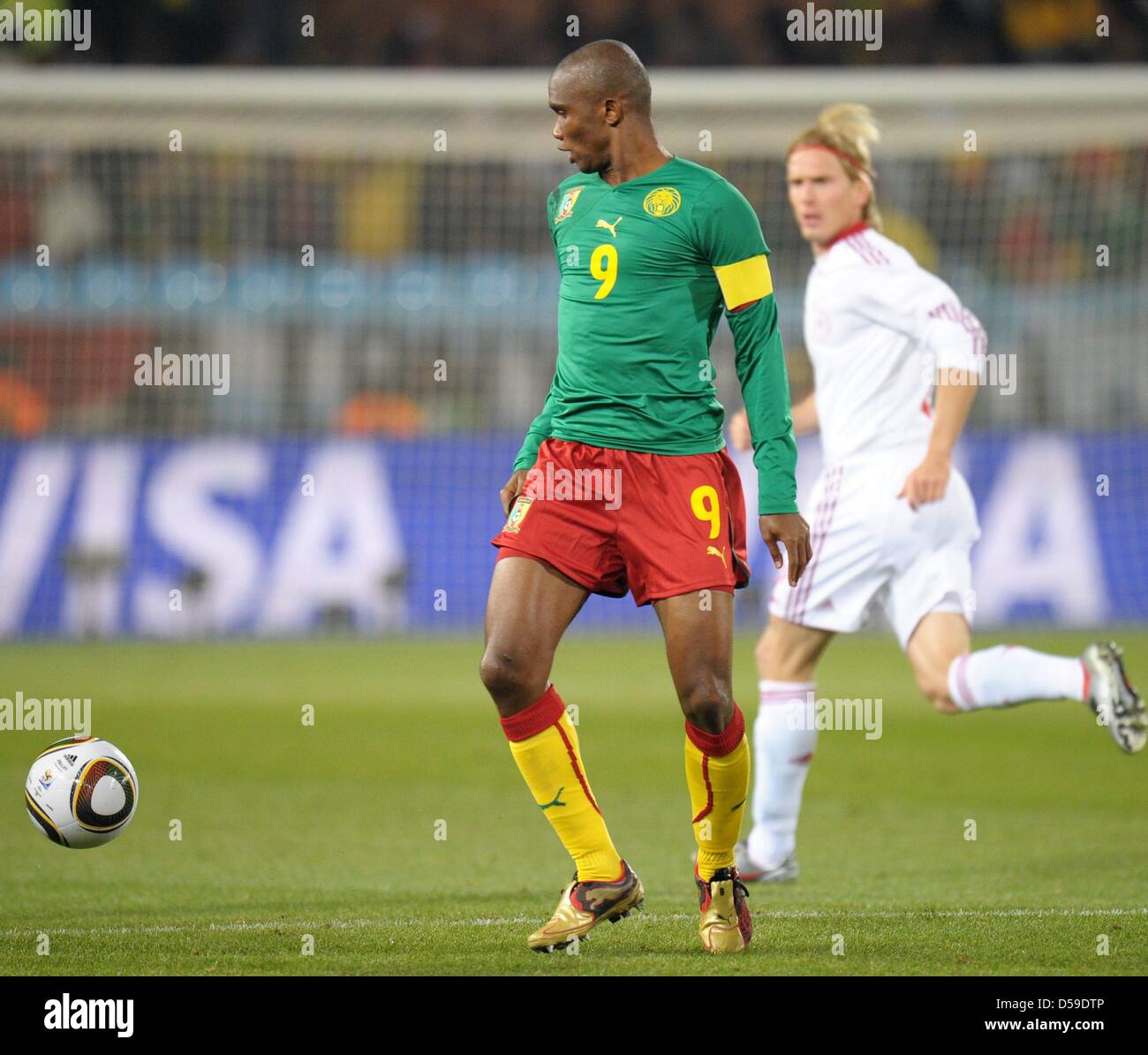 Samuel Eto'o of Cameroon controls the ball during the FIFA World Cup ...
