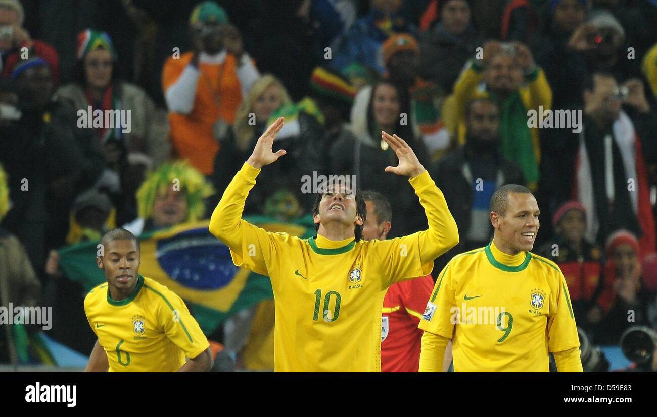 Michel Bastos (L-R), Kaka and Luis Fabiano of Brazil celebrate after ...