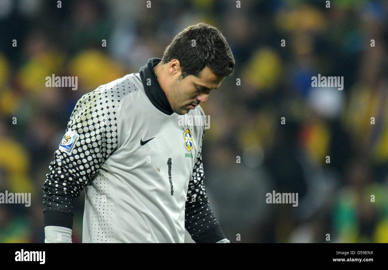 Goalkeeper Julio Cesar of Brazil during the FIFA World Cup 2010 group G ...