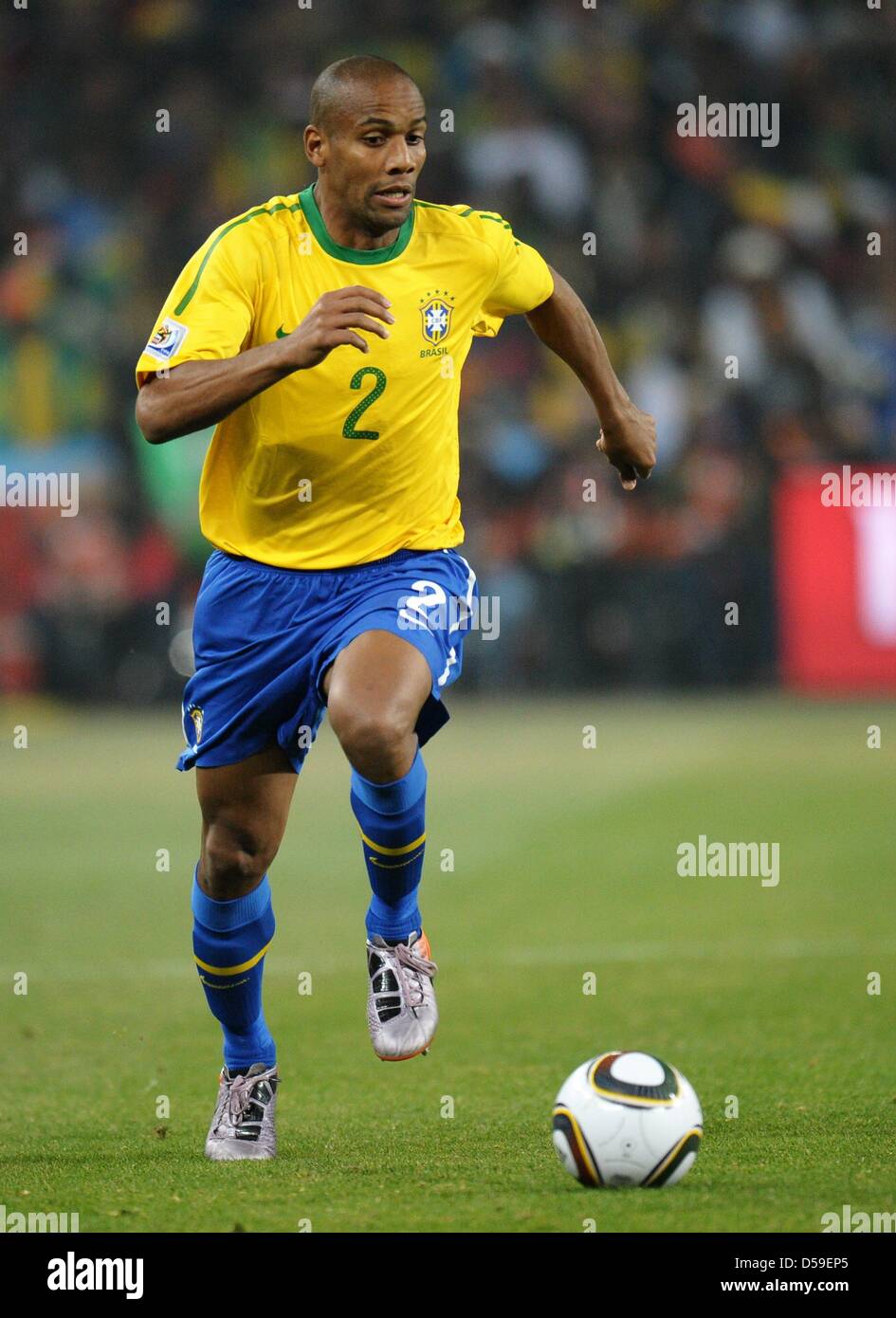 Maicon of Brazil controls the ball during the FIFA World Cup 2010 group ...