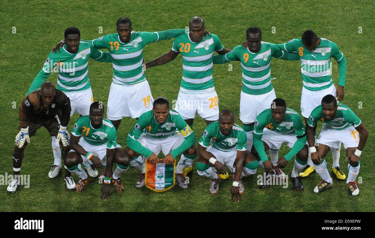 The starting eleven of Ivory Coast pose for the team picture during the ...
