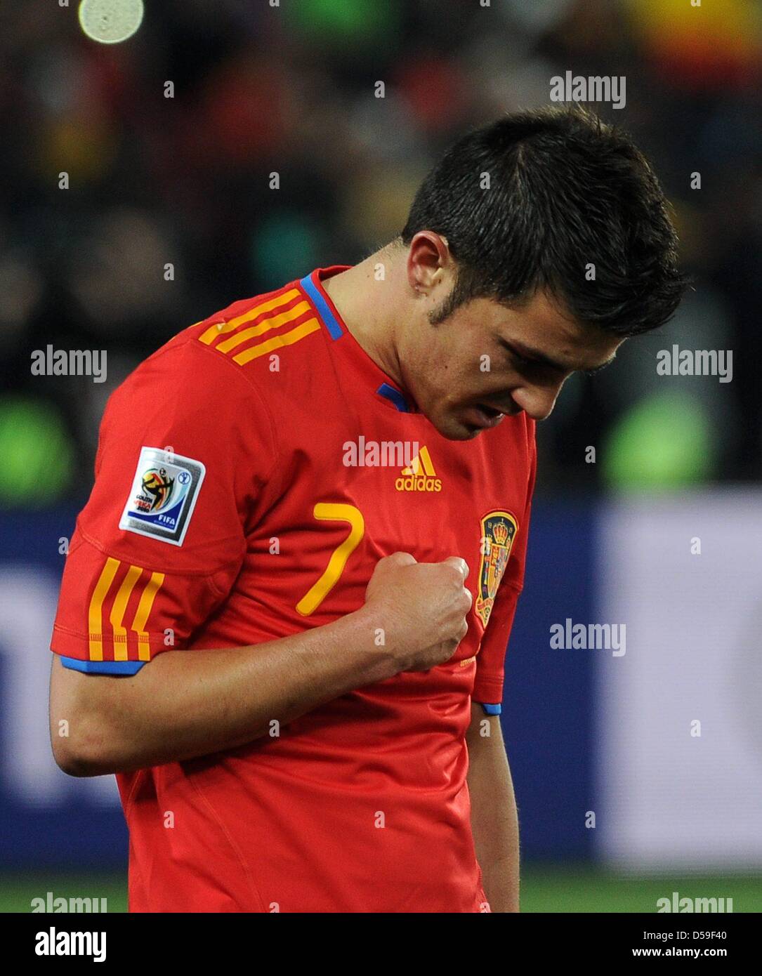 Spain's David Villa celebrates scoring the 1-0 during the 2010 FIFA ...