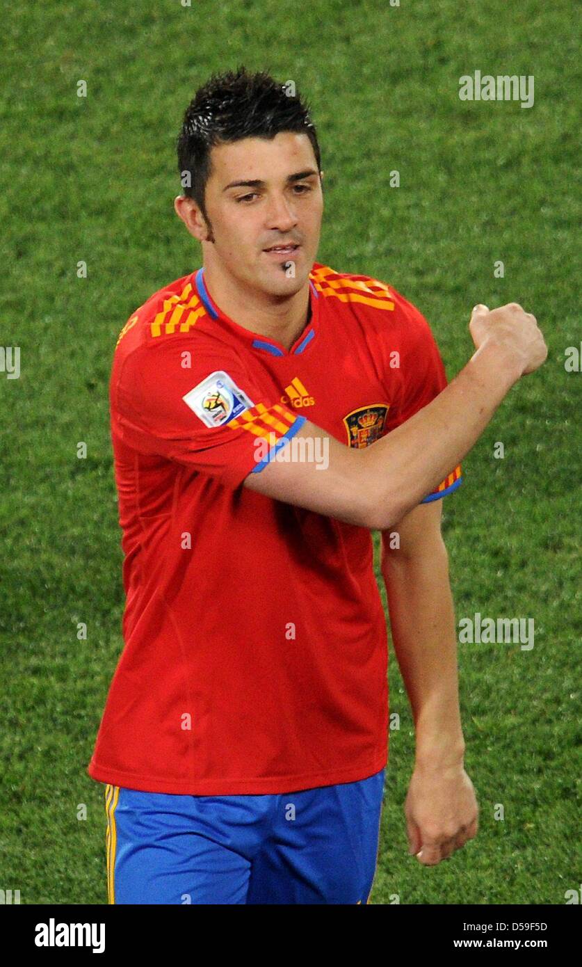 David Villa of Spain celebrates his second goal during the FIFA World ...