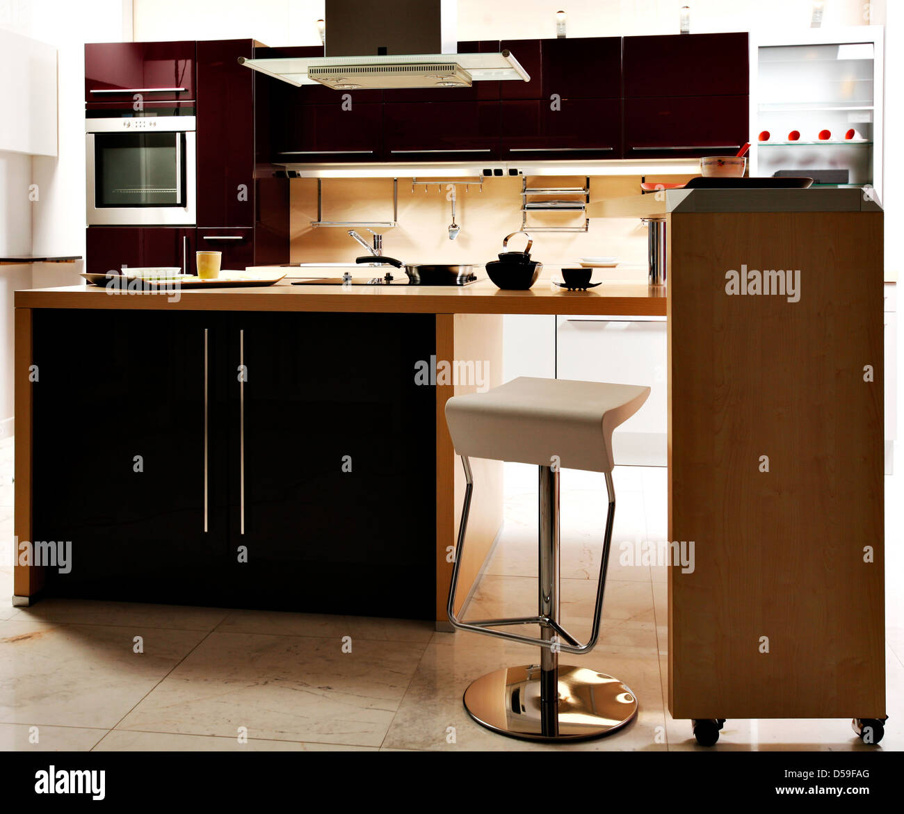 Modern kitchen design containing furniture, appliances and accessories ...