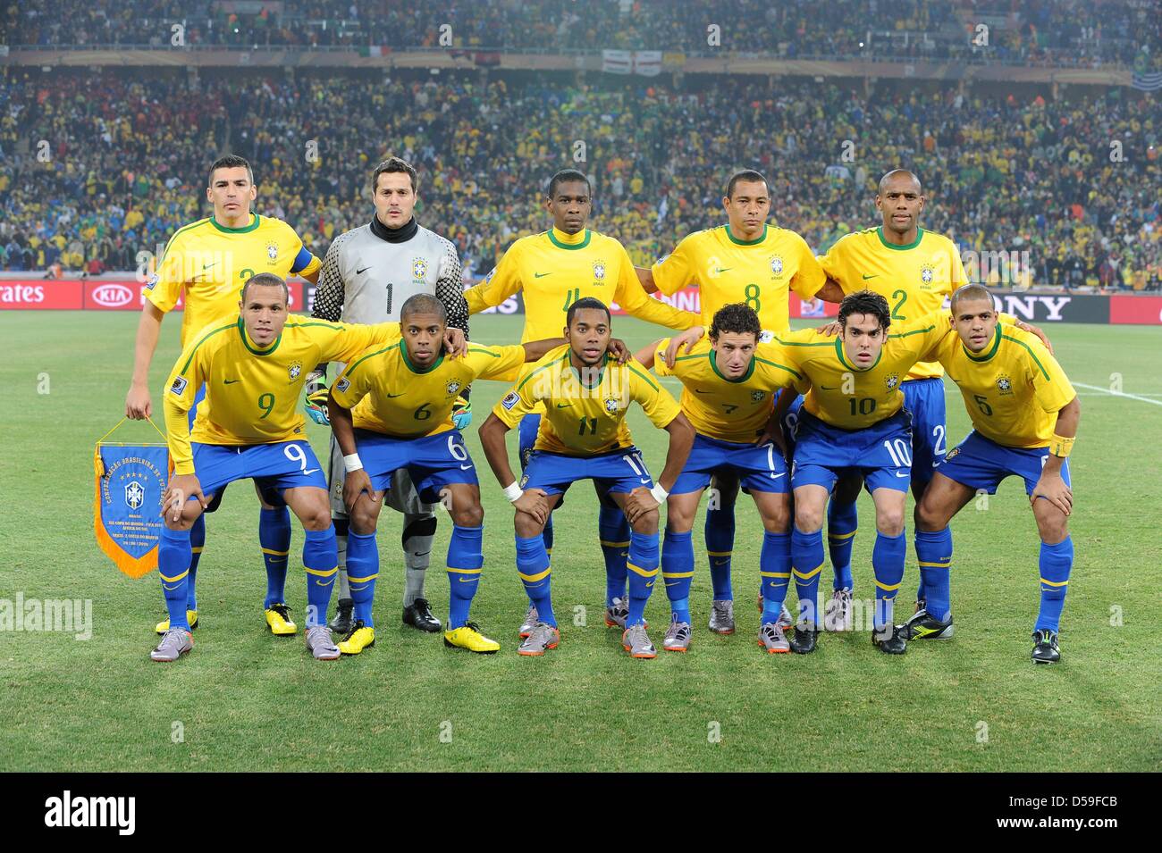 Brazil's starting eleven pose for the team photo prior to the 2010 FIFA ...