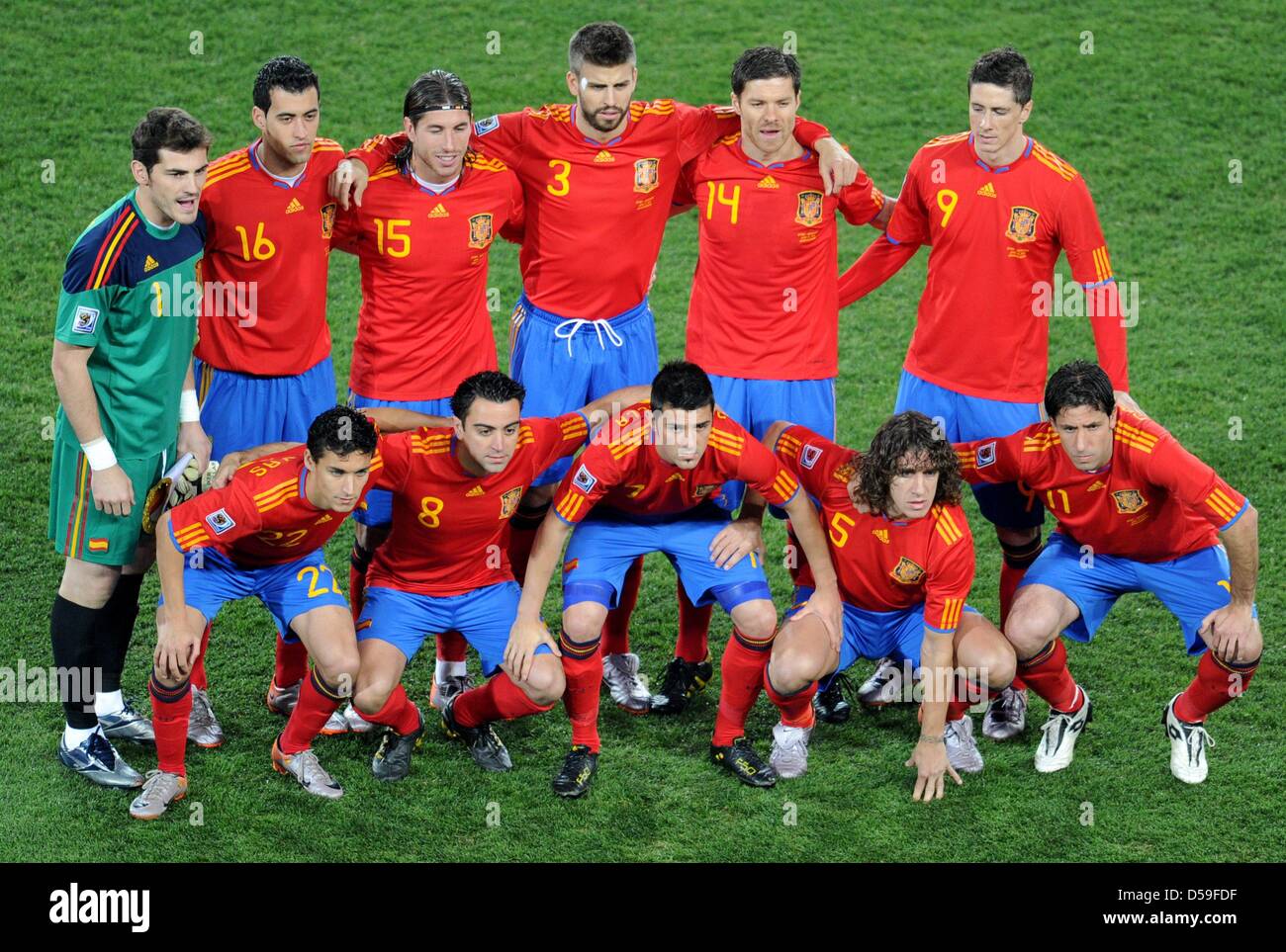 Spain's starting eleven pose for the team photo prior to the 2010 FIFA ...